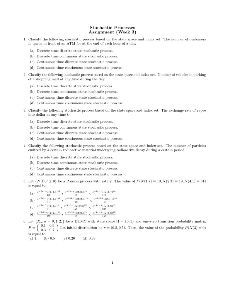 Stochastic Processes Assignment (Week 3) | PDF | Stochastic Process ...