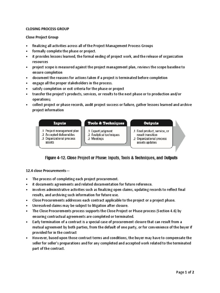 Closing Process Group Close Project Group | PDF | Business | Finance ...
