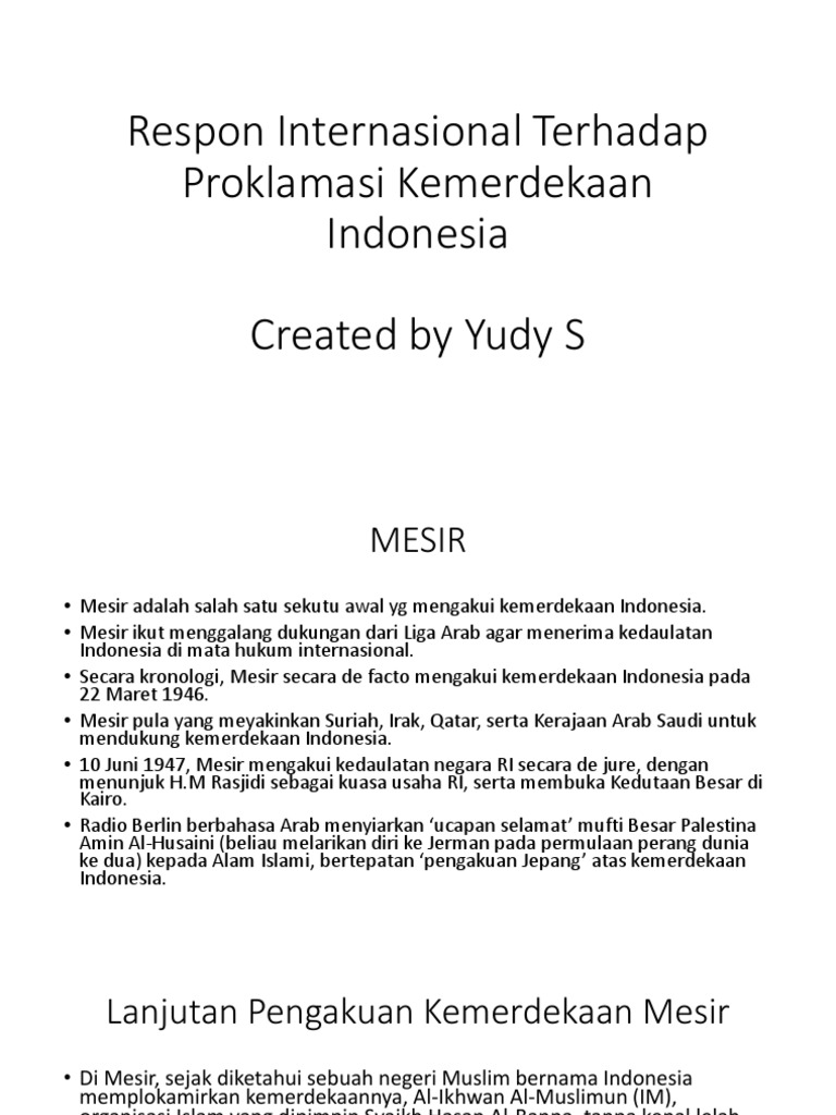 Dukungan Mesir, India, dan Australia untuk Kemerdekaan RI | PDF | Politik | Sejarah