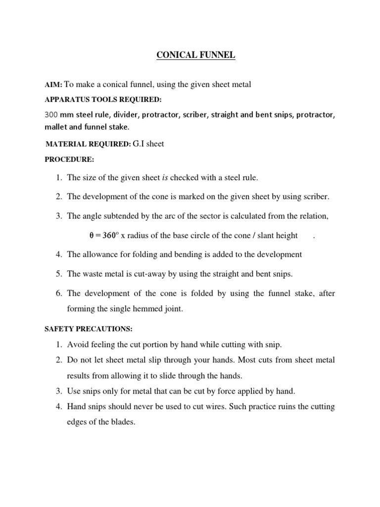 Making a Conical Funnel from Sheet Metal | PDF