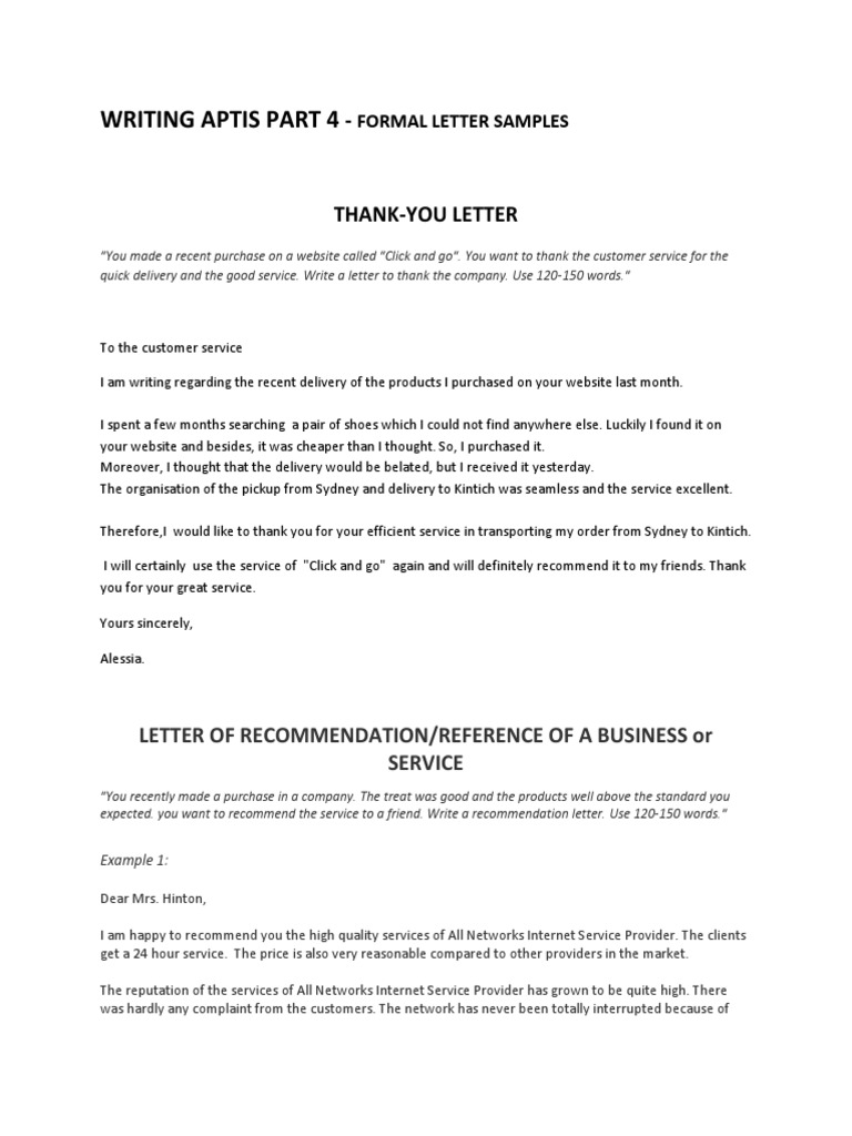 Writing Aptis Part 4: Formal Letter Samples | PDF | Landlord | English Language
