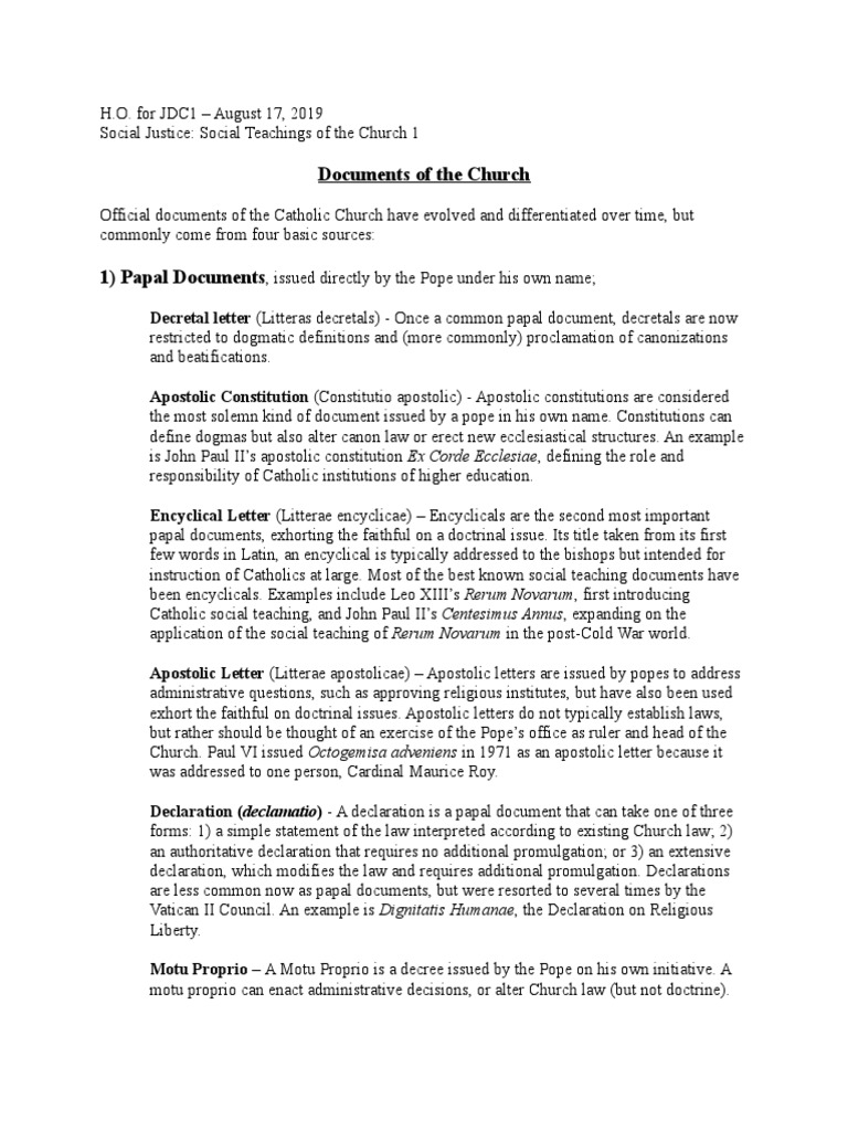 Documents of The Church | PDF | Catholic Social Teaching | Catholic Church