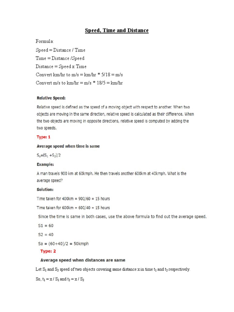 Speed, Time and Distance | PDF | Speed | Quantity