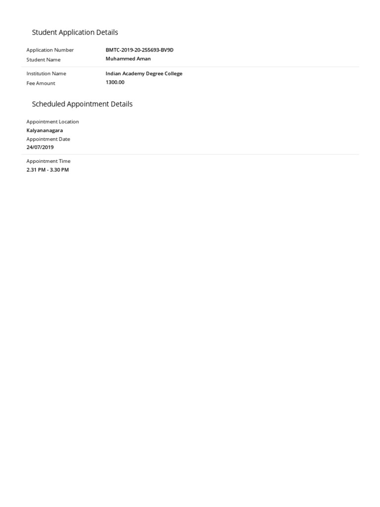 BMTC Appointment PDF | PDF