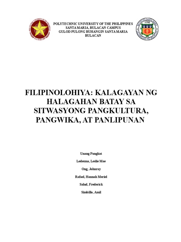 Filipinolohiya - Kalagayan NG Halagahan Batay Sa Sitwasyong ...
