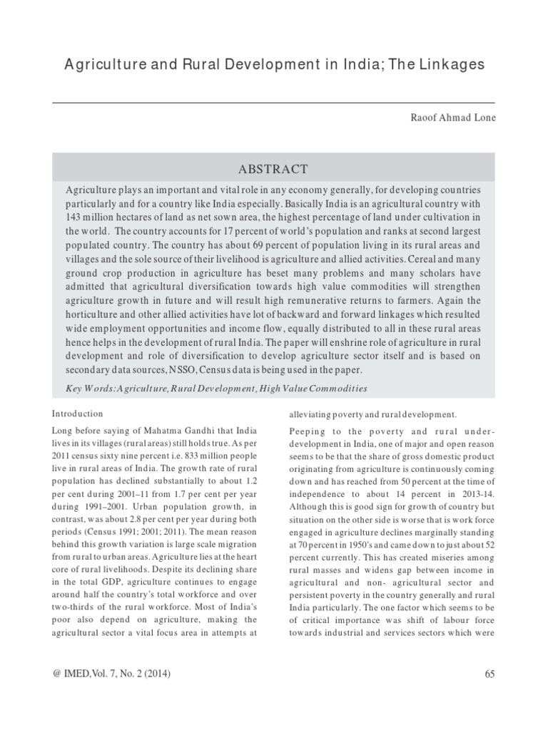 Agriculture and Rural Development in India The Linkages | PDF ...
