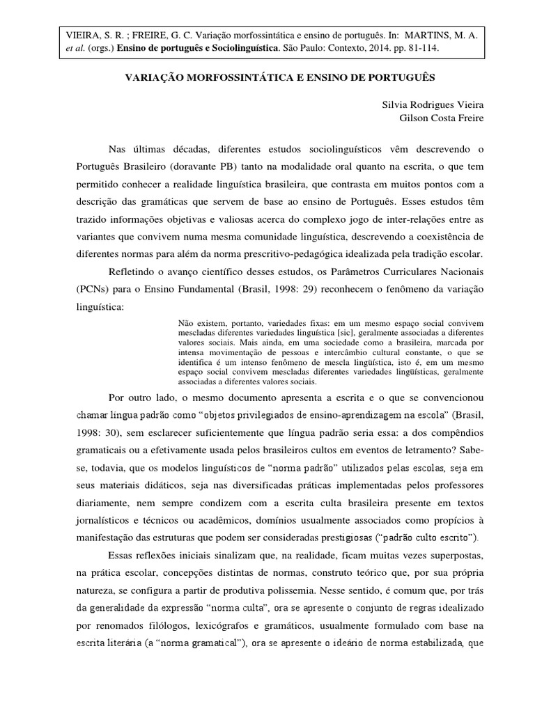 0510 - Variação Morfossintática e Ensino de Português | PDF | Gramática ...