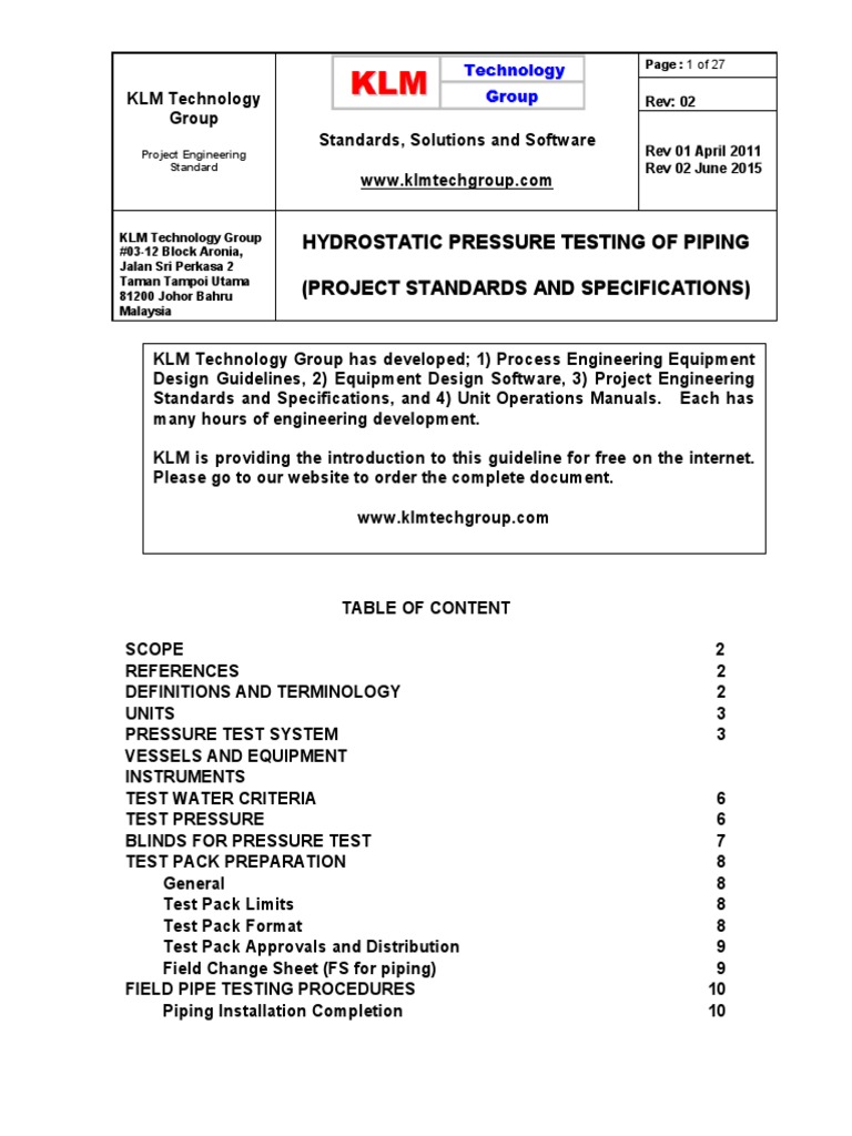 Hydrostatic Pressure Testing Standards | PDF | Pressure | Pipe (Fluid ...