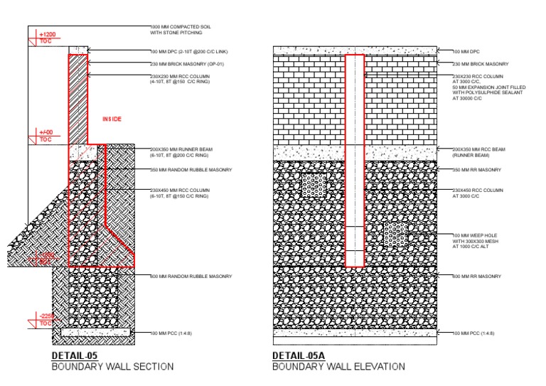 Detail-05A DETAIL-05: Boundary Wall Elevation Boundary Wall Section | PDF