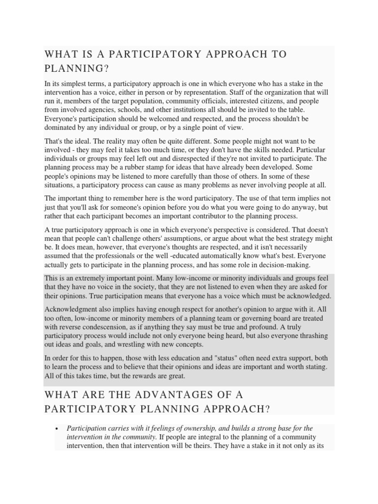 What Is A Participatory Approach To Planning | PDF | Community | Evaluation