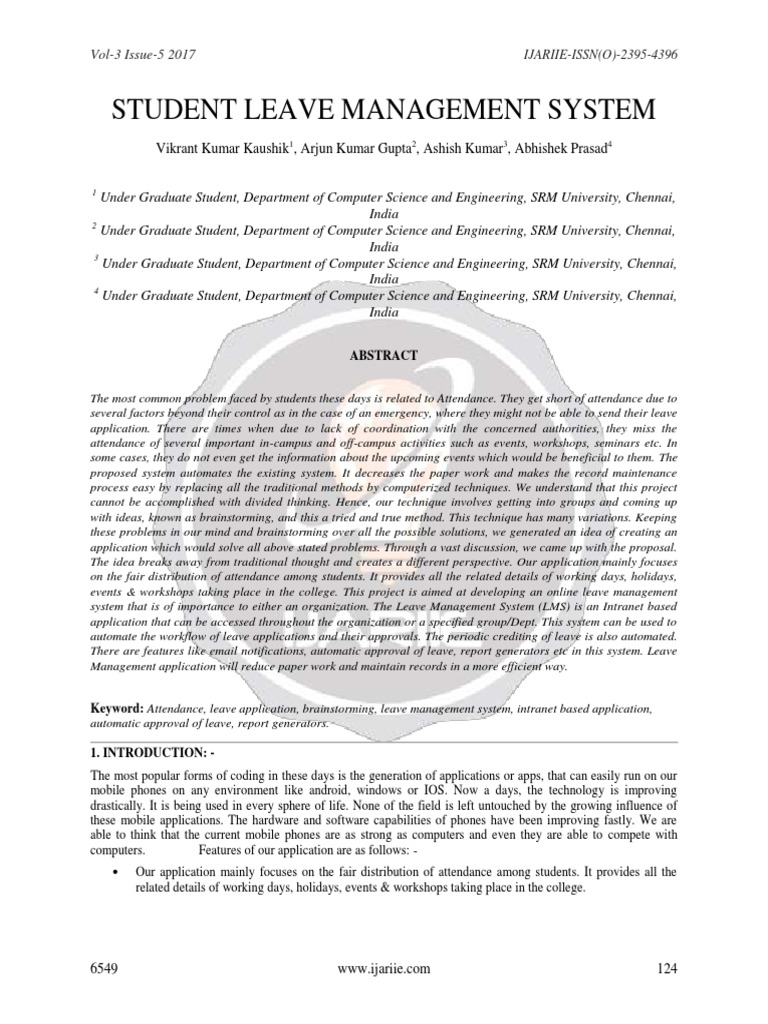Student Leave Management System Ijariie6549 | PDF | Feasibility Study ...