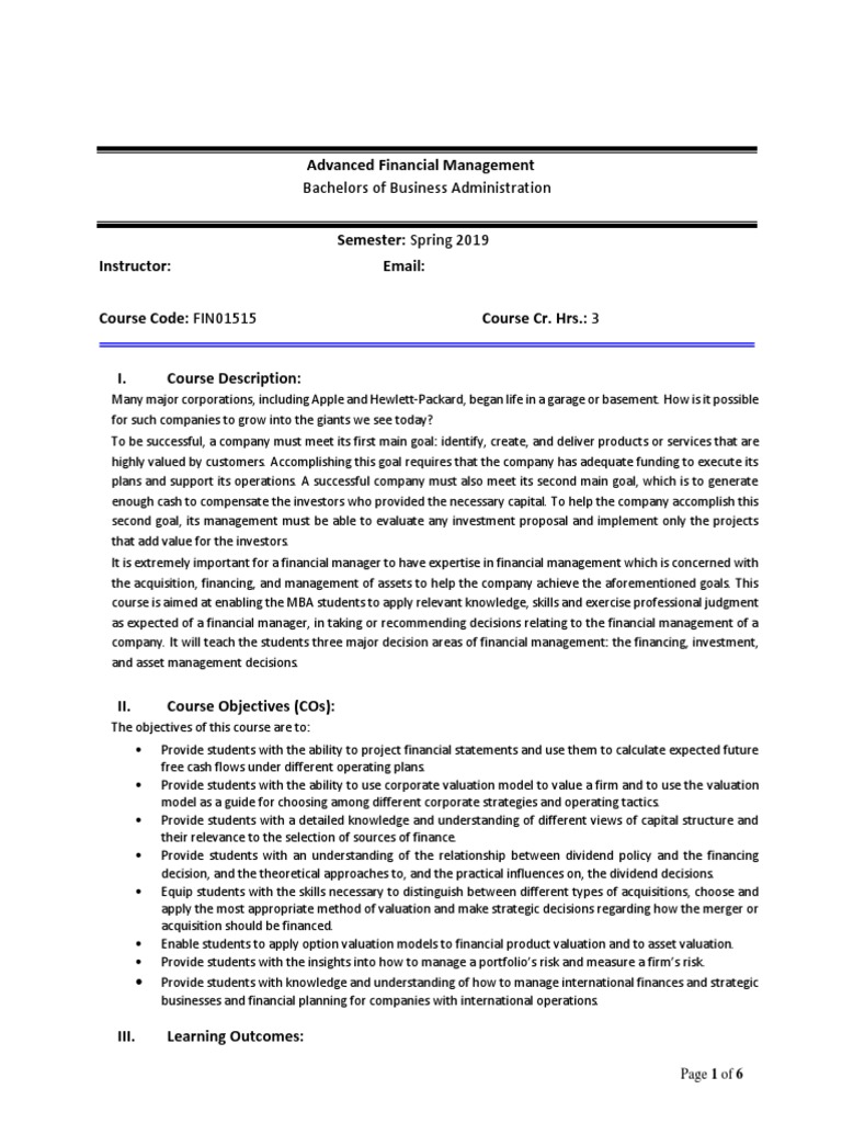 Advanced Financial Management Course Guide | PDF | Valuation (Finance ...