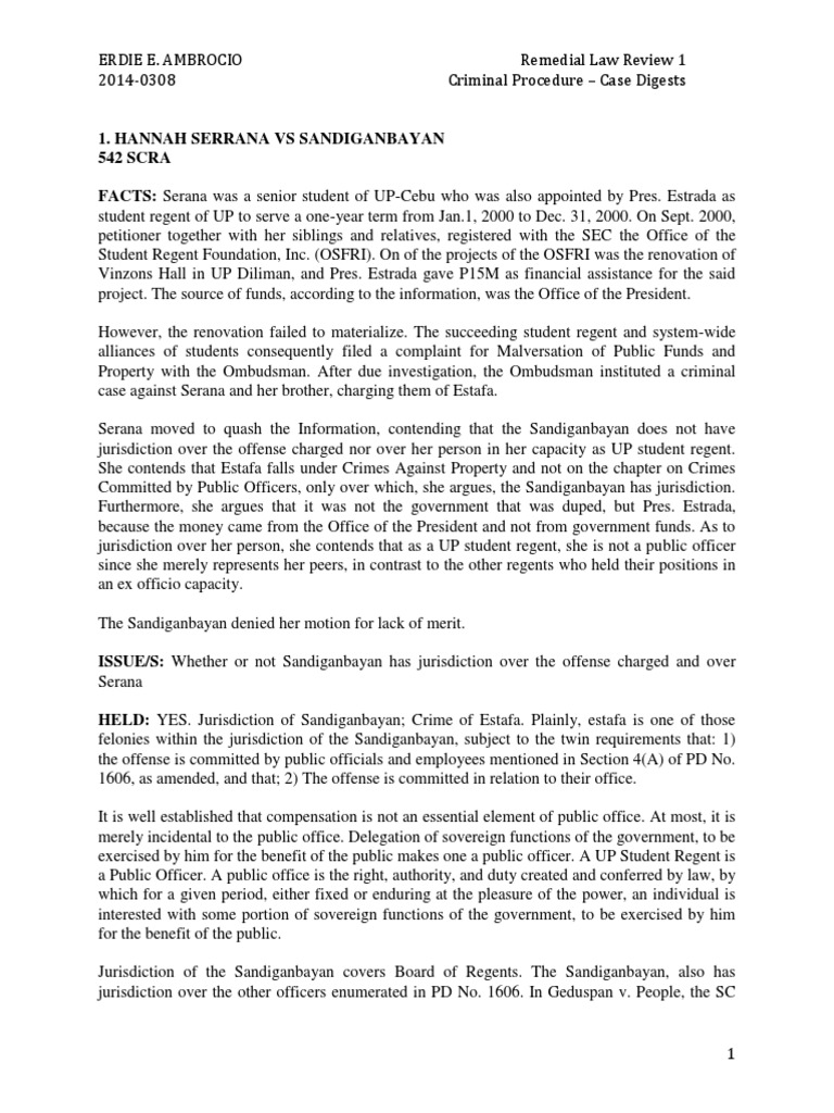 Remedial Law Review I (CrimPro Case Digests) | PDF | Defamation ...