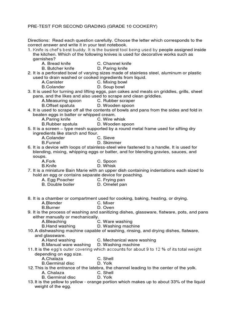 Pretest Second Grading | PDF | Starch | Pasta