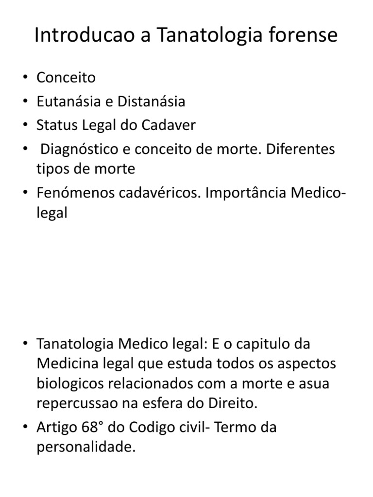Introdução à Tanatologia Forense | PDF | Morte | Remédio