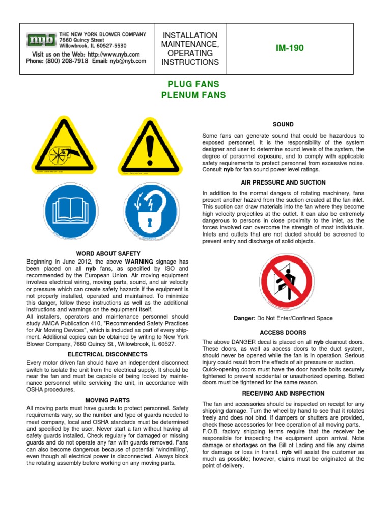 Plug Fans Plenum Fans: Installation Maintenance, Operating Instructions | PDF | Belt (Mechanical ...