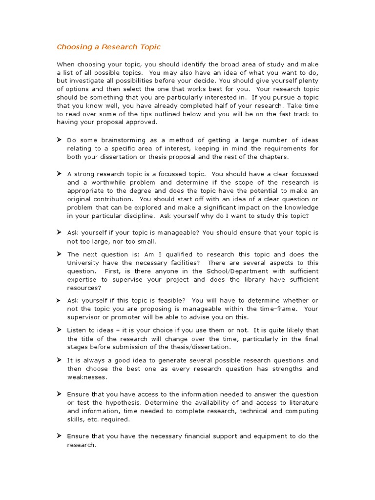 Choosing A Research Topic PDF | PDF | Thesis | Question