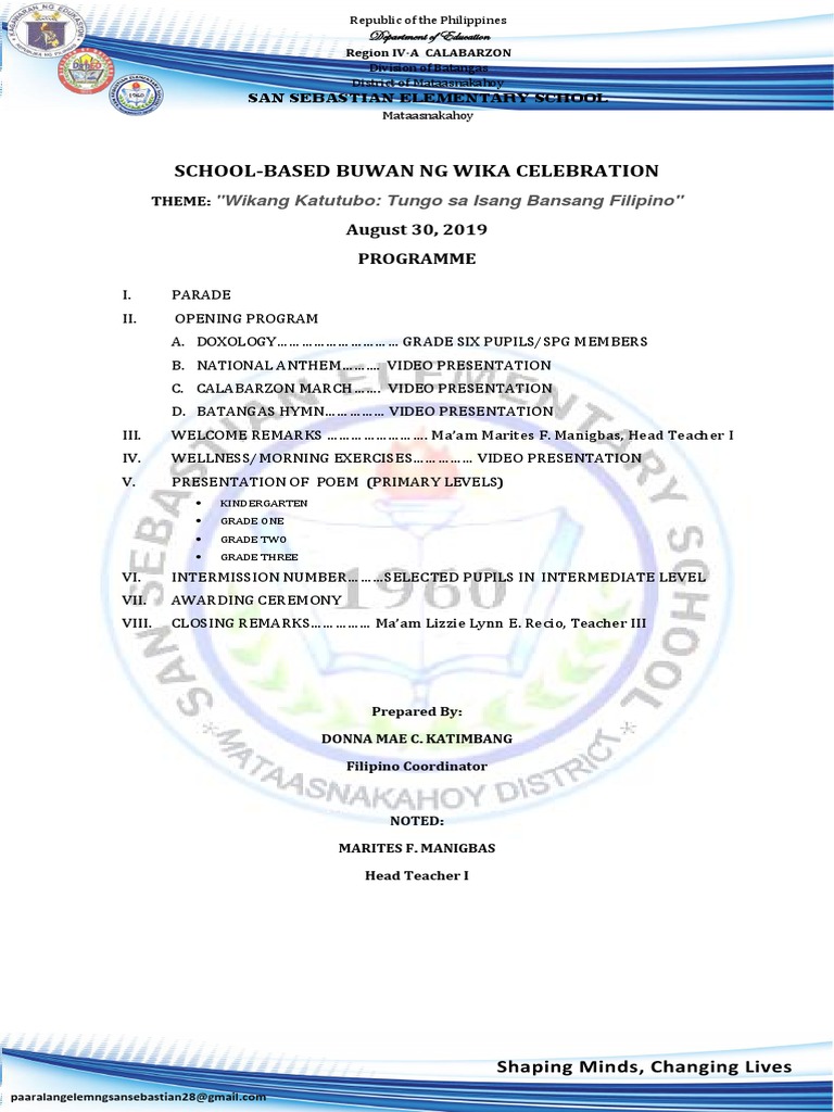 PROGRAM SA Buwan NG Wika | PDF | Philippines | Schools