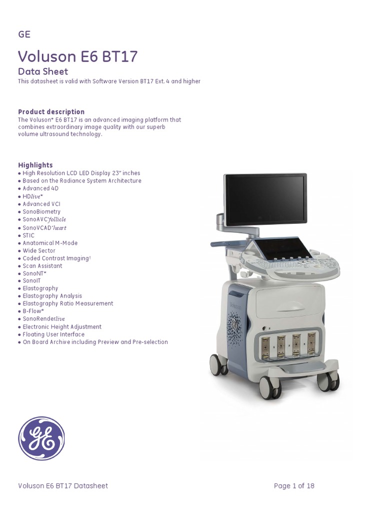Datasheet For Voluson E6 bt17 002 | PDF | Medical Ultrasound | Data Compression