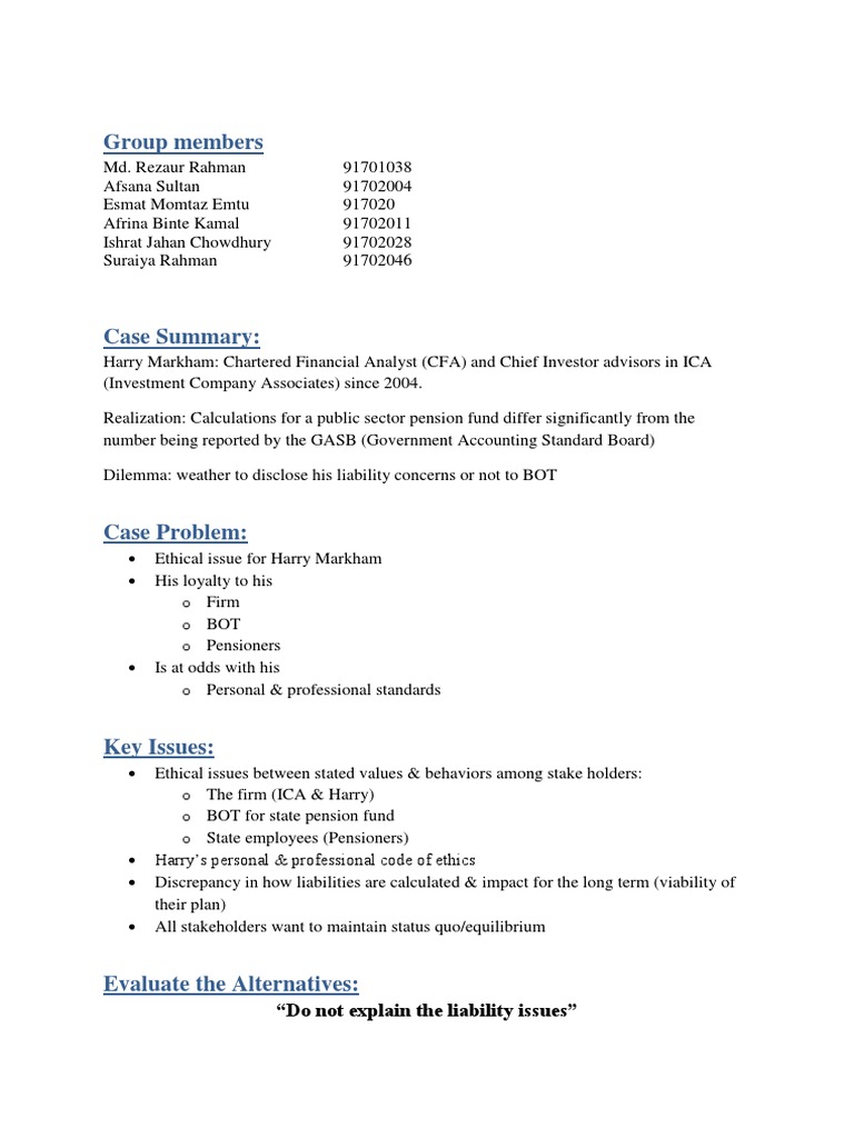 Harry Markham | PDF | Pension | Financial Analyst