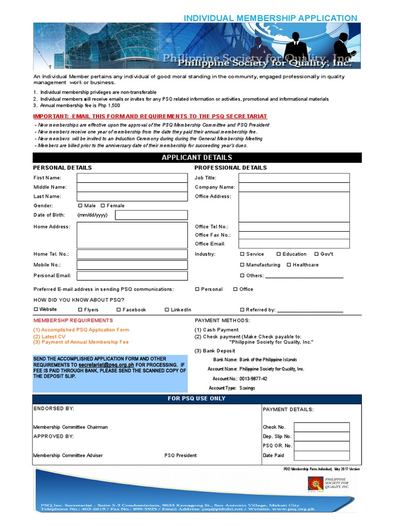 PSQ Membership Application Guide | PDF | Payments | Banks