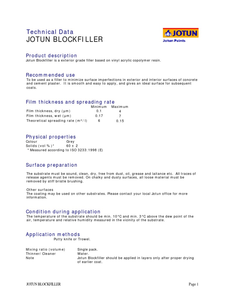 Jotun Block Filler | PDF | Paint | Humidity