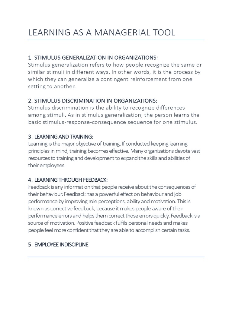 Learning As A Managerial Tool | PDF