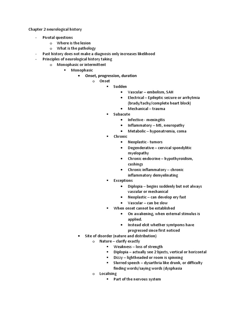 Neurological HX Taking | PDF | Spinal Cord | Nerve
