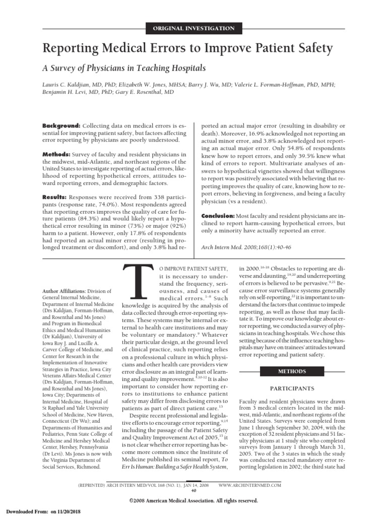 Reporting Medical Errors To Improve Patient Safety: A Survey of ...