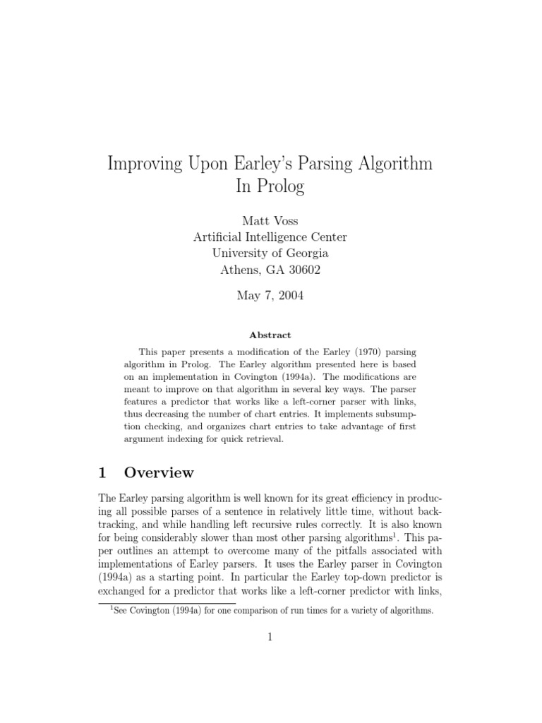 Improving Upon Earley's Parsing Algorithm in Prolog | PDF | Parsing | Syntax (Logic)