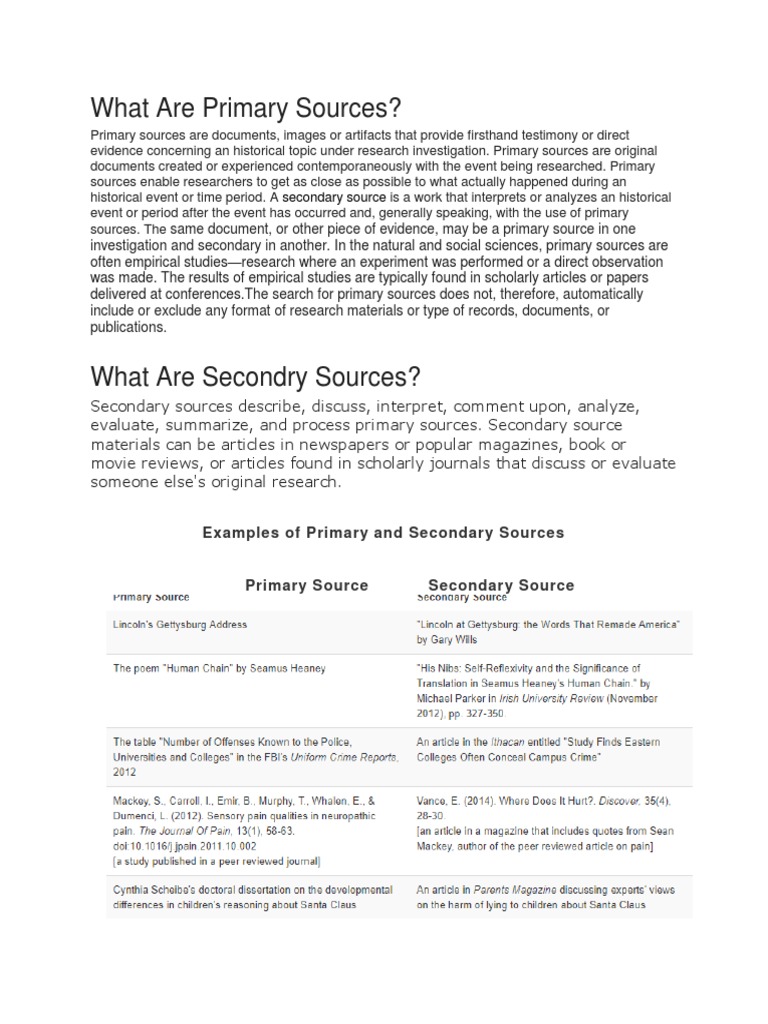 Primary & Secondary Source | PDF | Primary Sources | Empirical Evidence