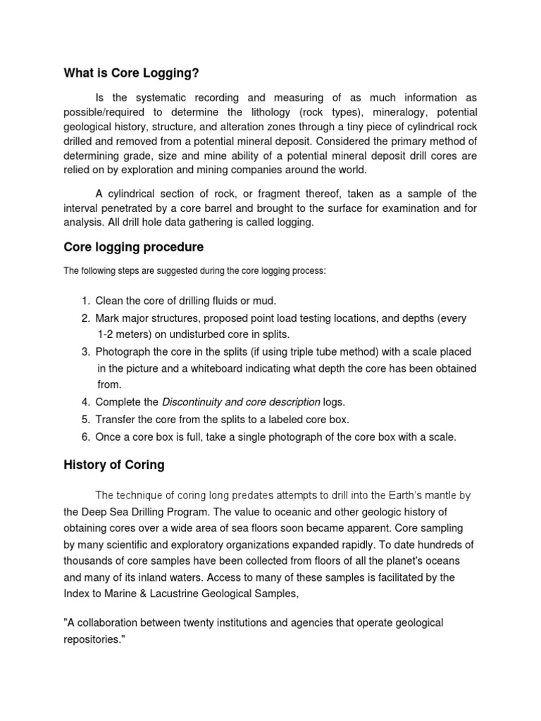 What Is Core Logging?: The Following Steps Are Suggested During The ...