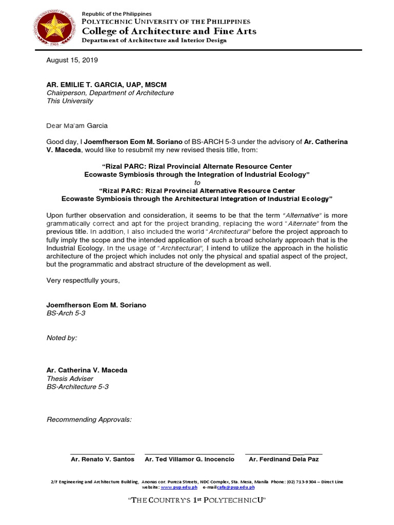 Letter For Thesis Retitle | PDF