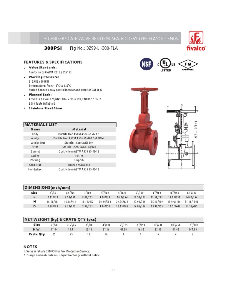 3299-LI-300-FLA (OS&Y Gate Valve) .. | PDF | Valve | Chemical Engineering