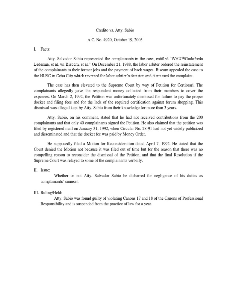Credito vs. Atty. Sabio | PDF