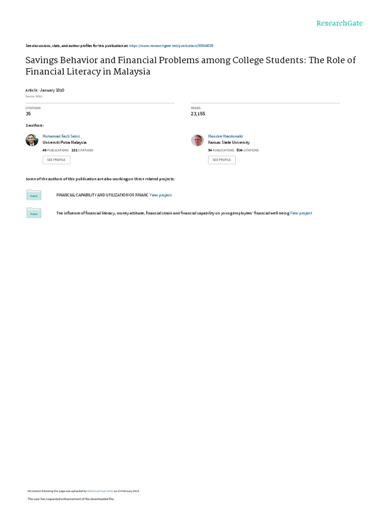 Savings Behavior and Financial Problems Among College Students: The ...