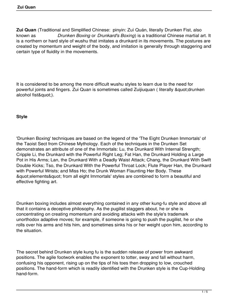 Zui Quan | PDF | Chinese Martial Arts | East Asian Martial Arts