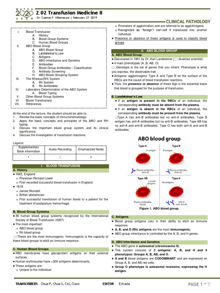 (CLINPATH) 2.02 Transfusion II - Dr.-Villamayor | PDF | Blood Type ...