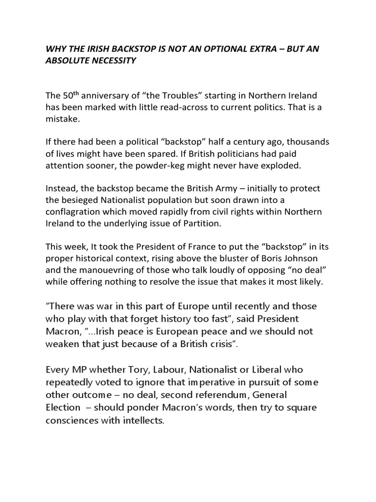 Why The Irish Backstop Is Not An Optional Extra - But An Absolute ...
