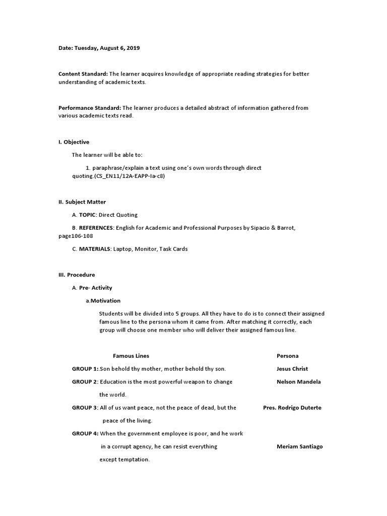 Lesson Plan in EAPP | PDF | Plagiarism | Cognition