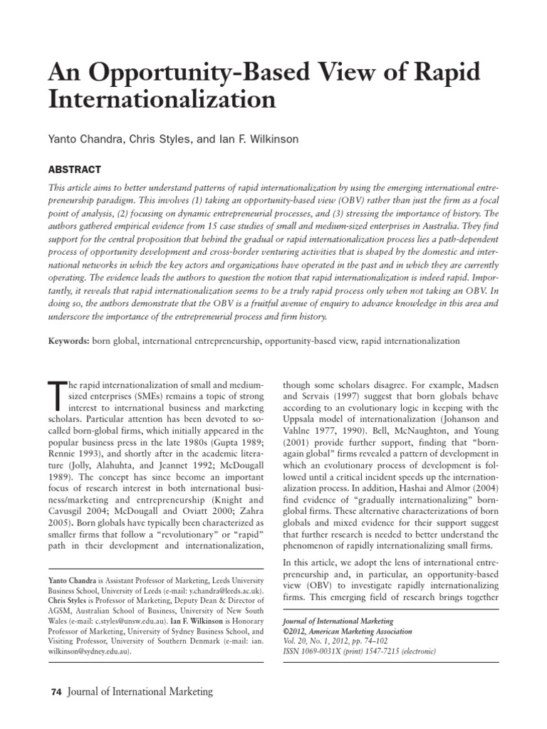 An Opportunity-Based View of Rapid Internationalization: Yanto Chandra ...