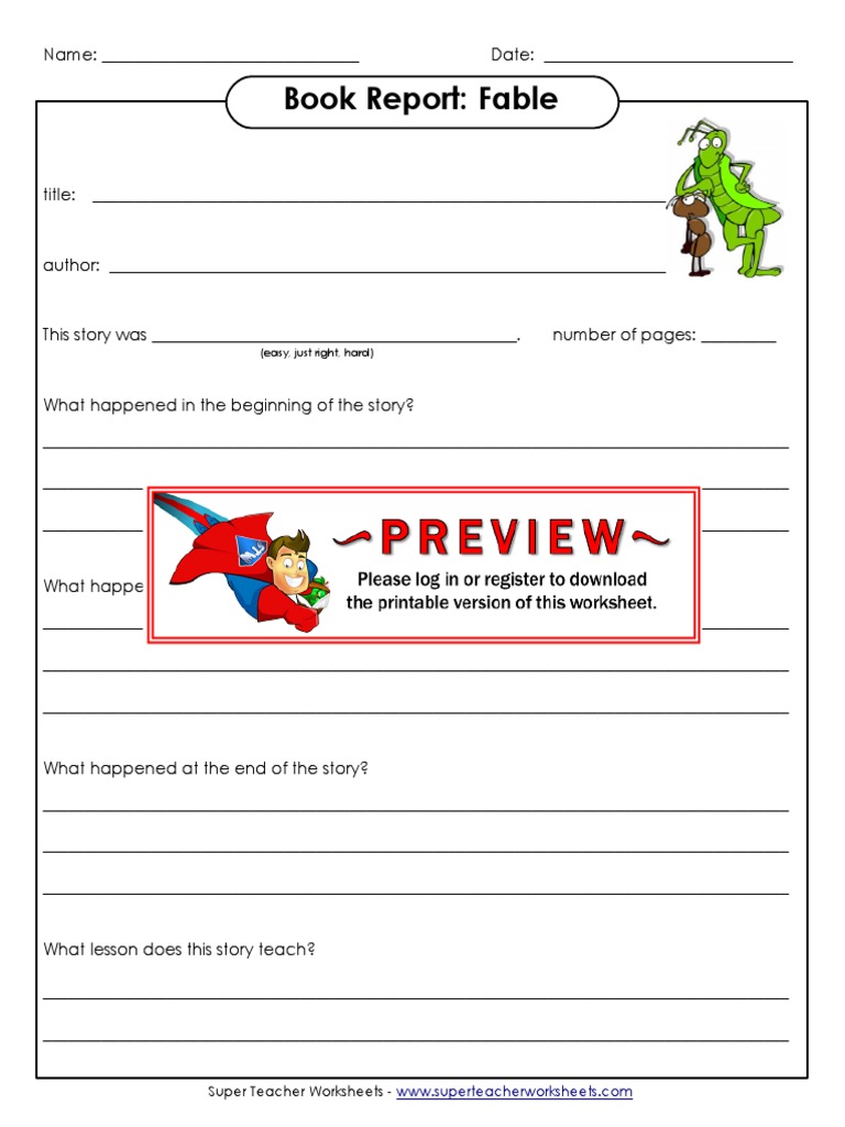 Book Report: Fable: (Easy, Just Right, Hard) | PDF