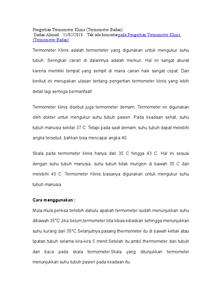 Pengertian Termometer Klinis | PDF