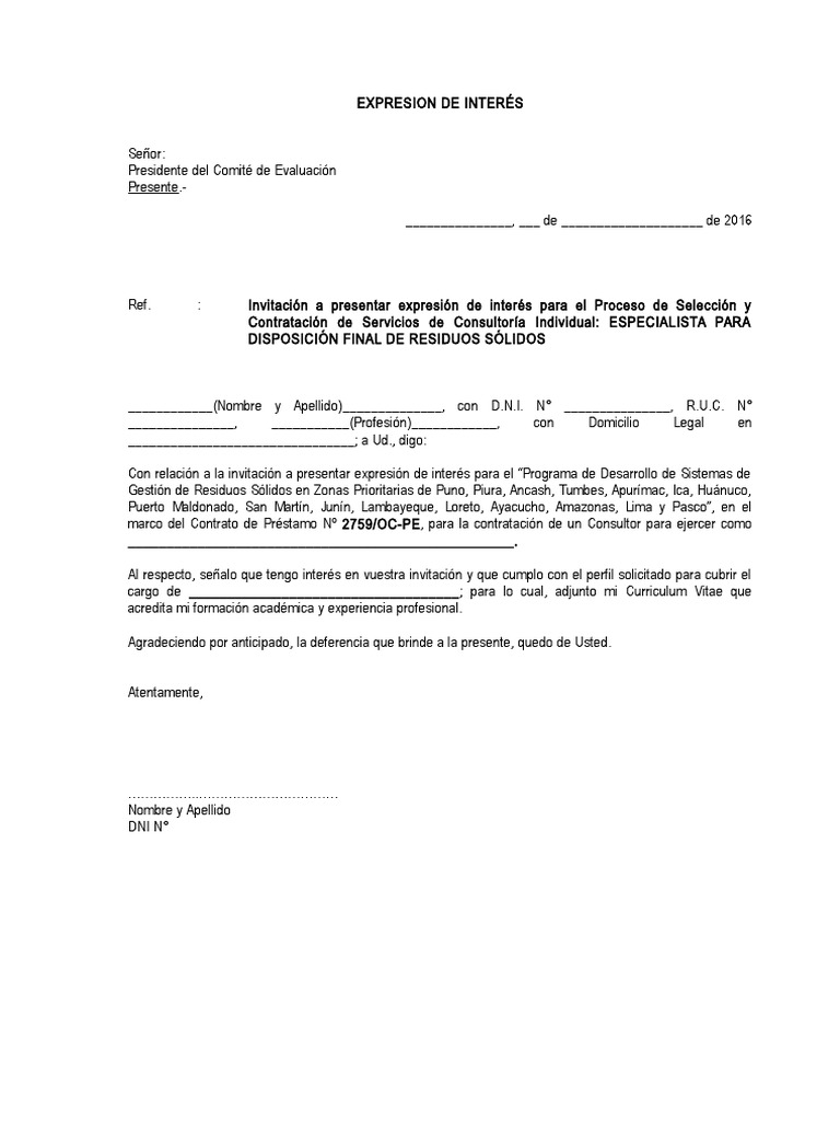 Modelo Carta de Expresion de Interes | PDF