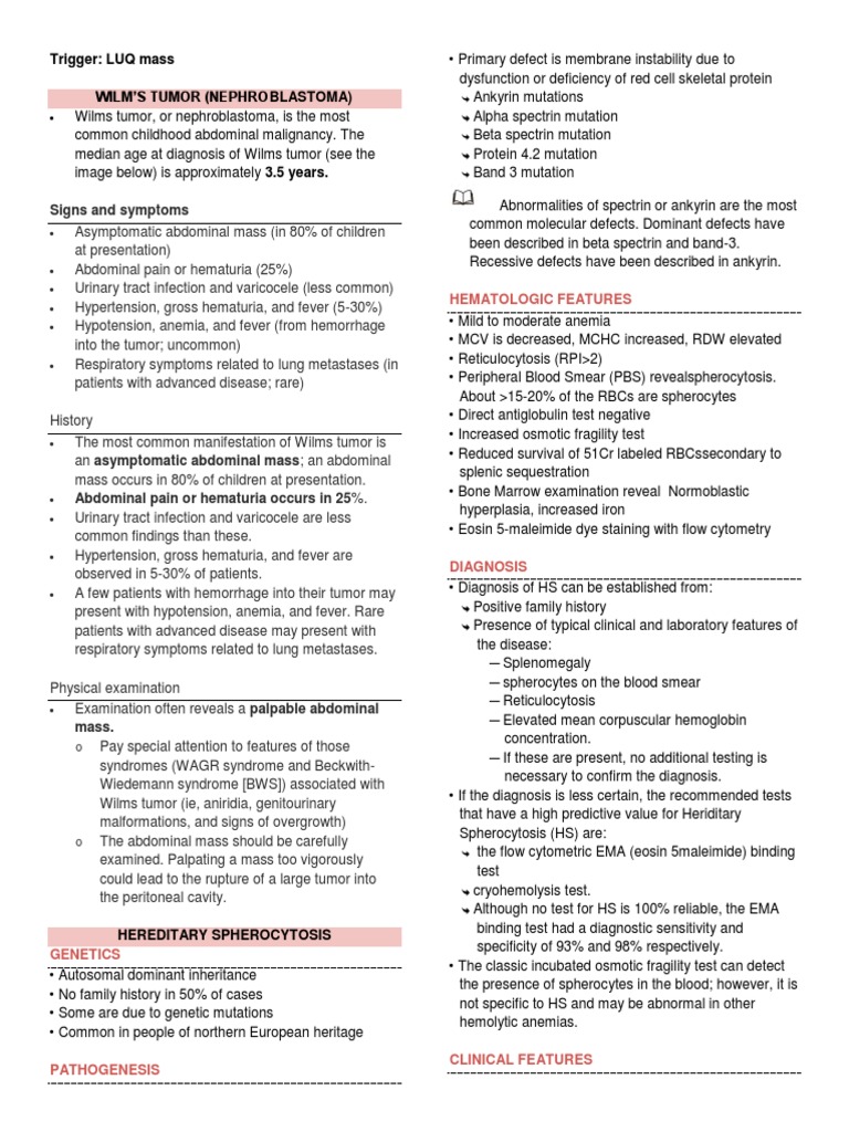 Signs and Symptoms: Trigger: LUQ Mass Wilm'S Tumor (Nephroblastoma ...