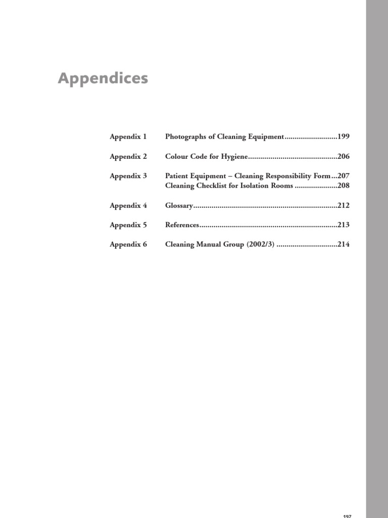 Cleaning Manual Appendices | Hygiene | Health Care