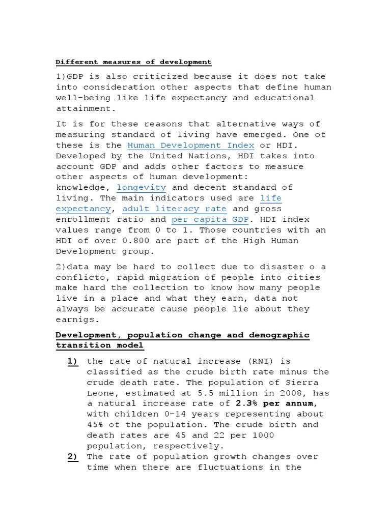 Human Development Index: Different Measures of Development | PDF ...