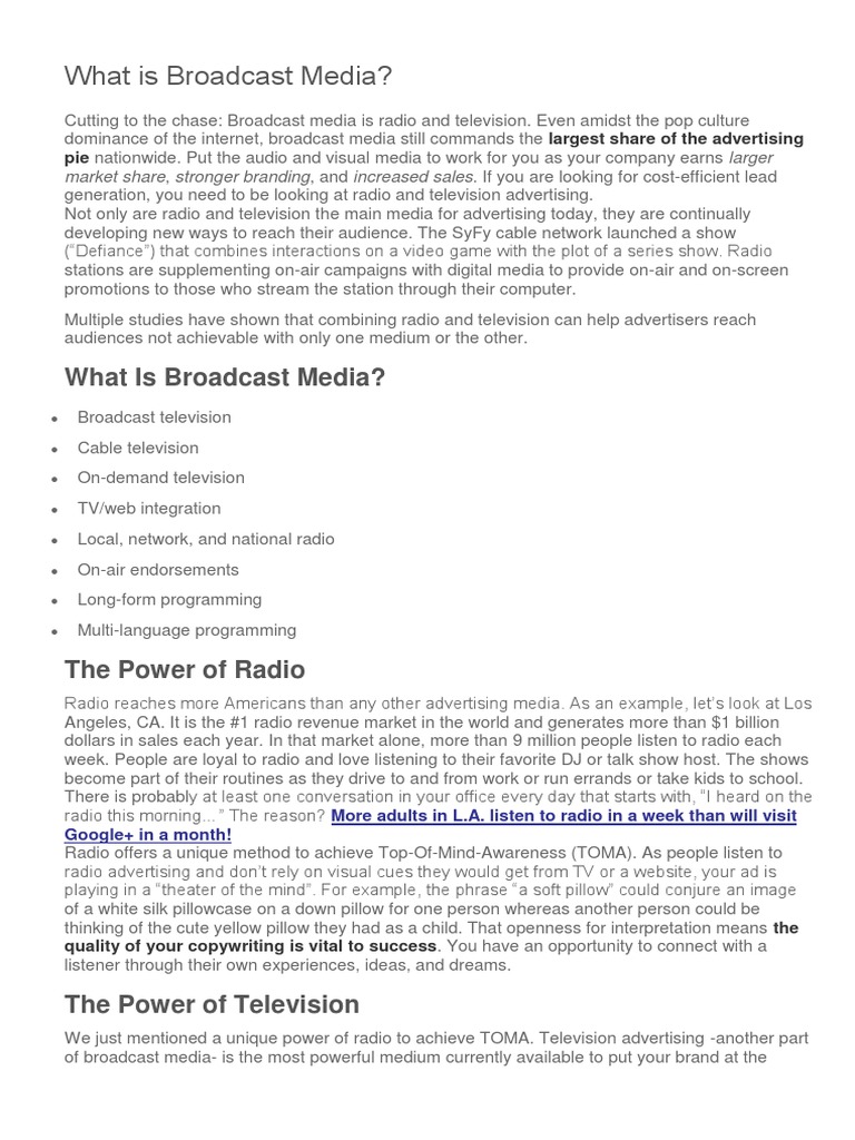 What Is Broadcast Media | PDF | Advertising | Mass Media