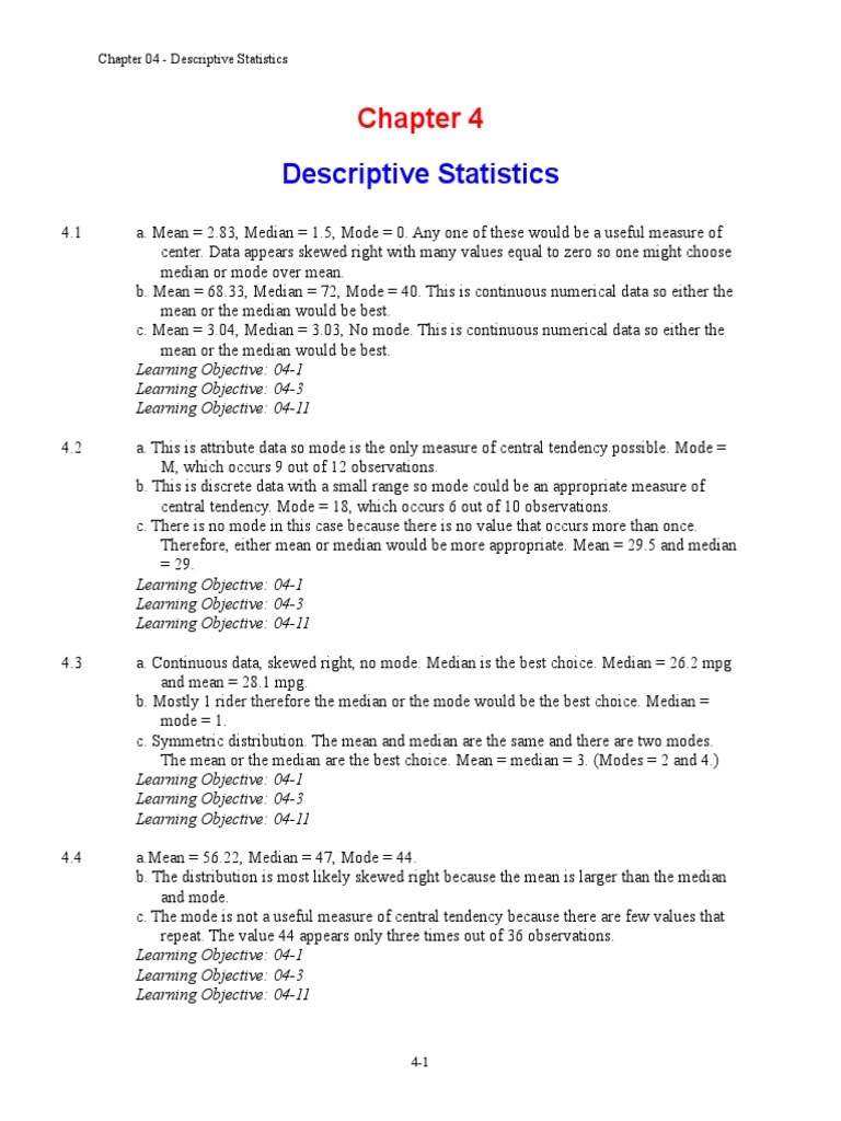 Chap 004 | PDF | Mean | Mode (Statistics)