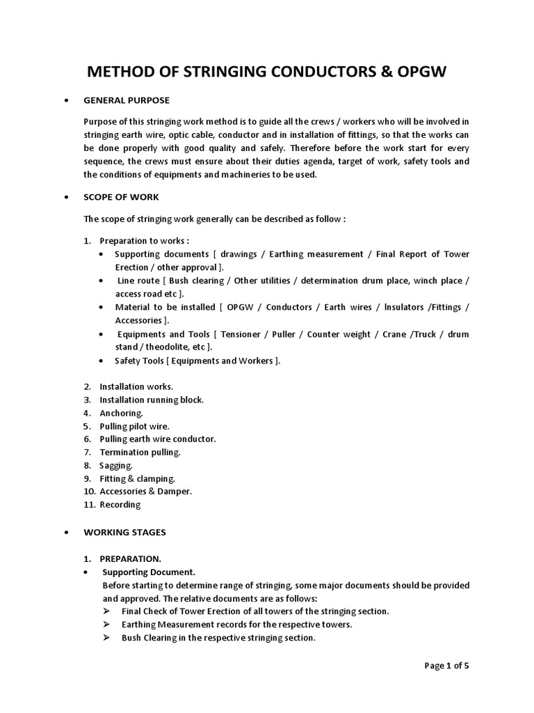 Work Method of Stringing Conductors | PDF | Insulator (Electricity) | Electrical Conductor